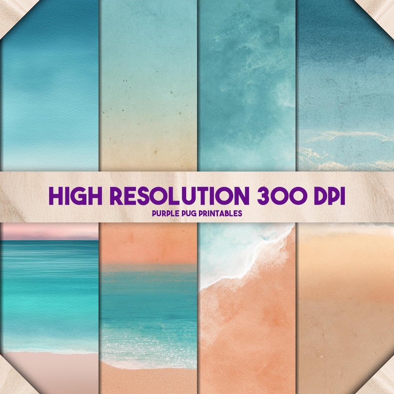 Ocean Watercolor Set - Watercolor Ocean Gradient Papers, Coastal Sky ...
