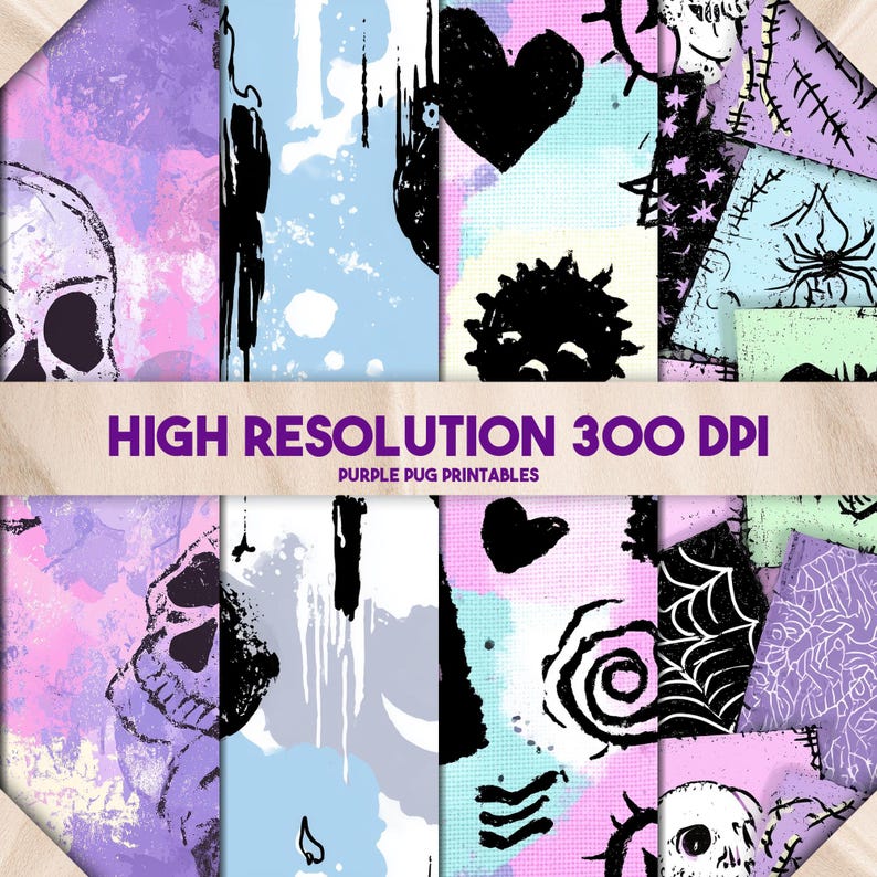 Pastel Goth - Seamless Digital Papers, Cute Skull Backgrounds, Kawaii ...