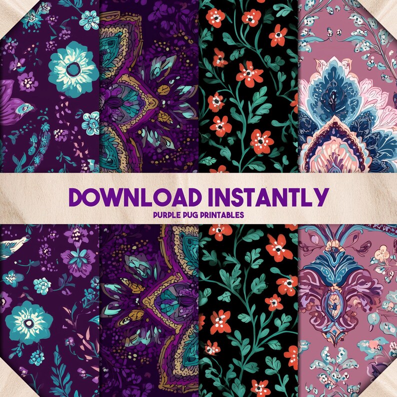 Bold Bohemian Set - Seamless Digital Paper Pack, Boho Floral Textures ...