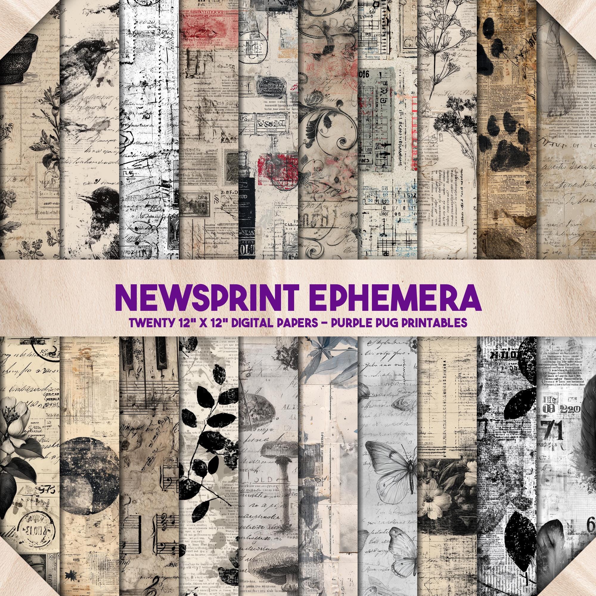 Newsprint Ephemera – Seamless Vintage Collage Digital Paper, Grunge ...