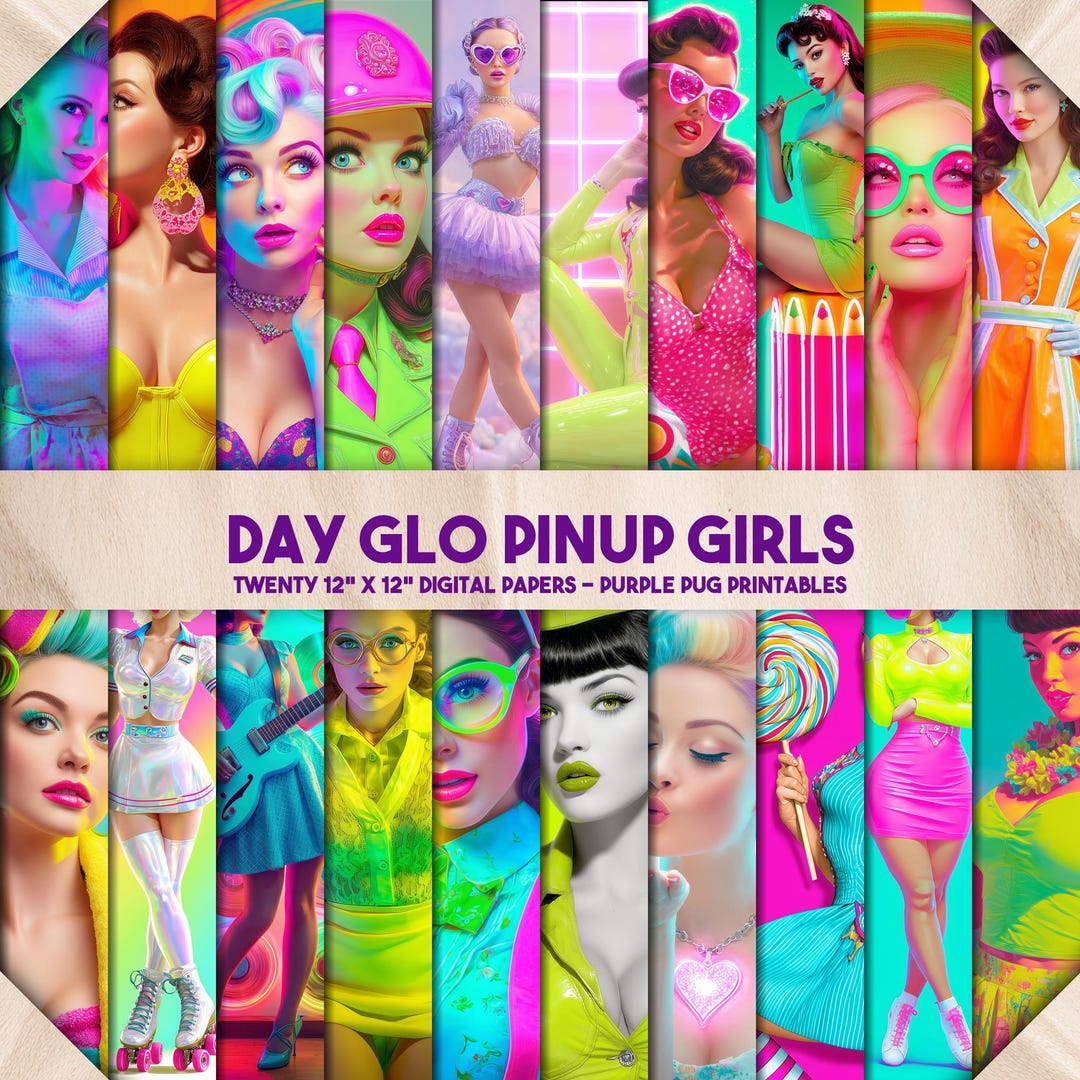 Day Glo Pinup Girls – Neon Retro Pinup Girl Clipart, Vibrant 50s ...