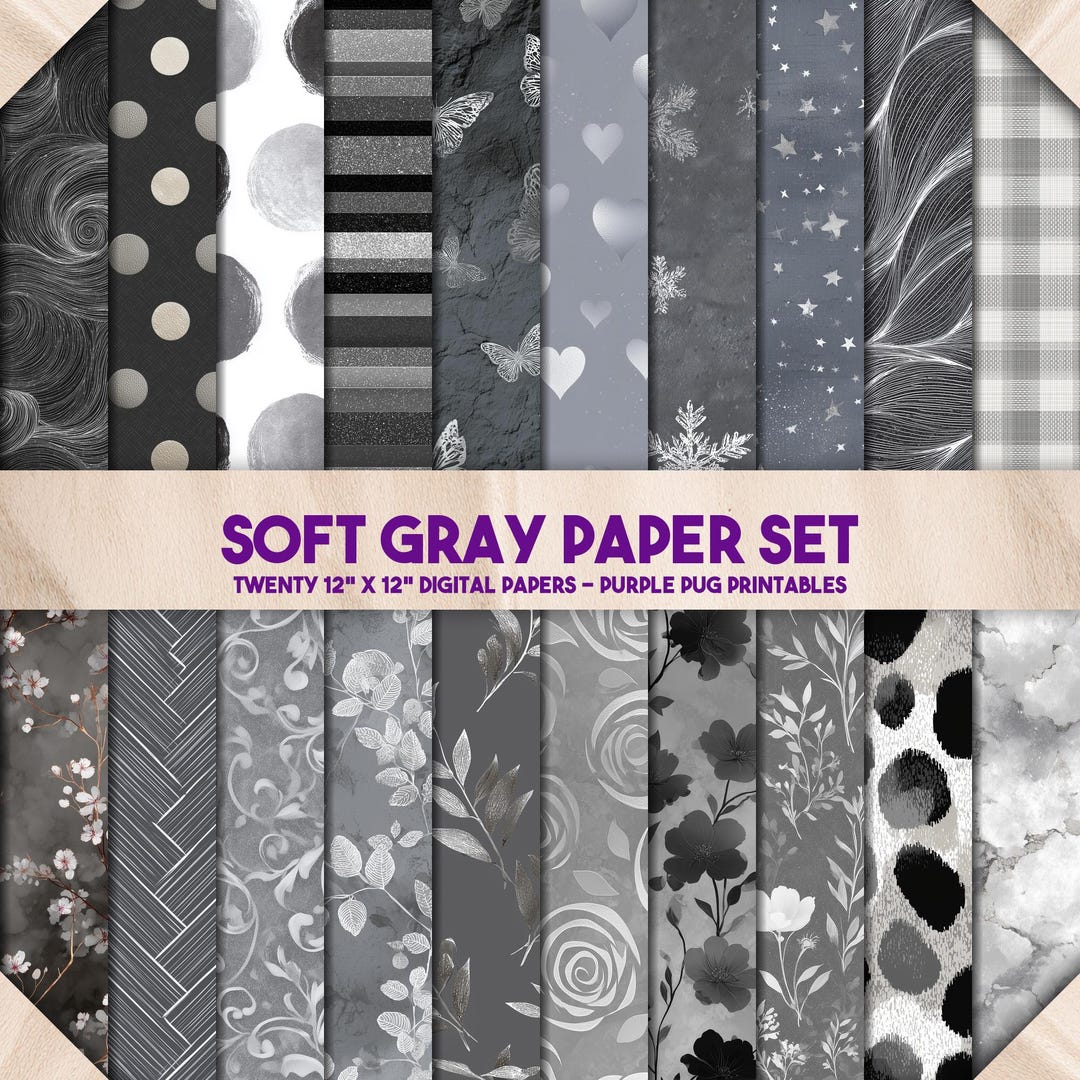 Soft Gray Paper Set – Seamless Silver Gray Digital Paper, Grayscale ...