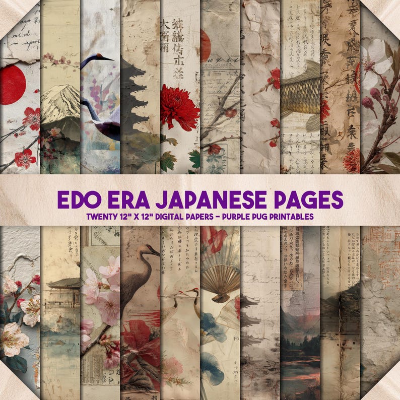 Edo Era Japanese Pages – Japanese Ephemera Digital Paper, Vintage ...