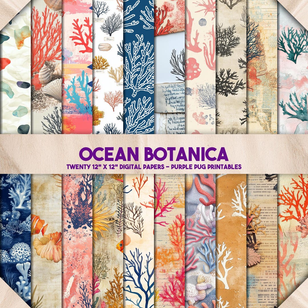 Ocean Botanica - Coral Reef Clipart Junk Journal Papers, Seamless Ocean ...