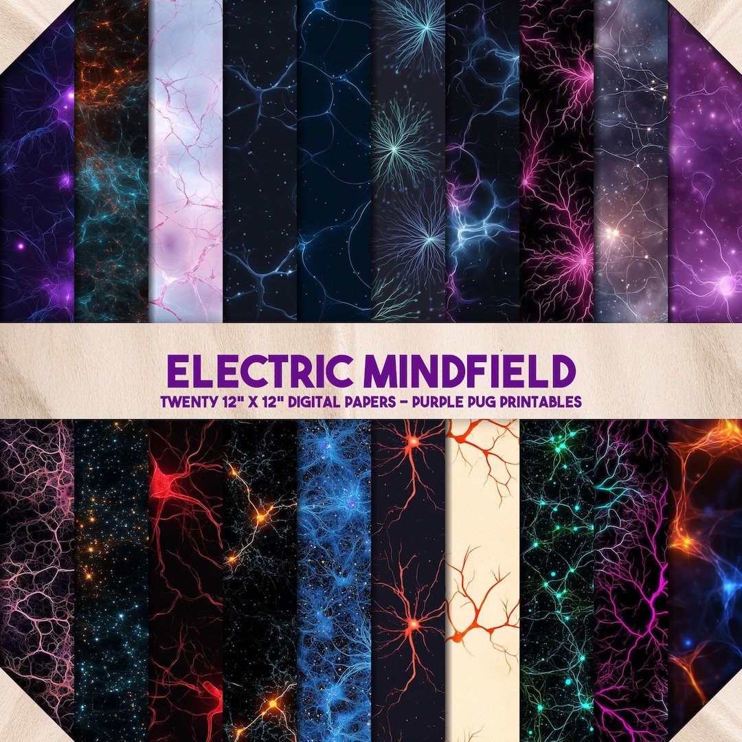 Electric Mindfield - Seamless Digital Neuron Grid Paper Pack, Glowing ...