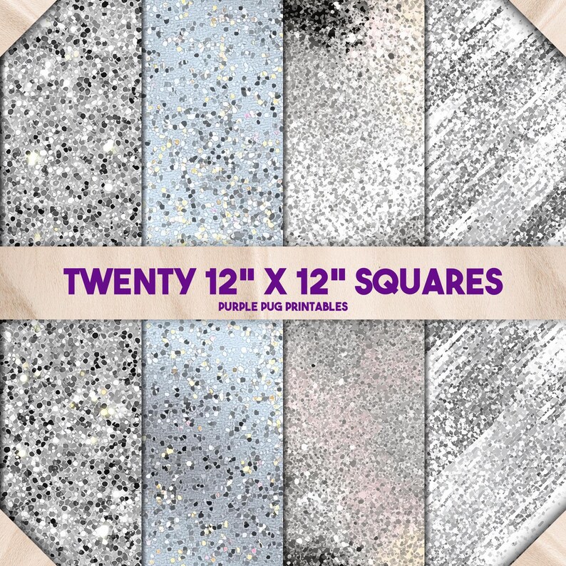 Silver Glitter Papers - Seamless Digital Paper, Gray Marble Textures ...