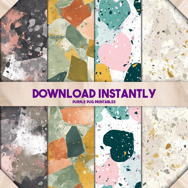Tumbled Terrazzo - Terrazzo Digital Paper Pack, Seamless Speckled ...