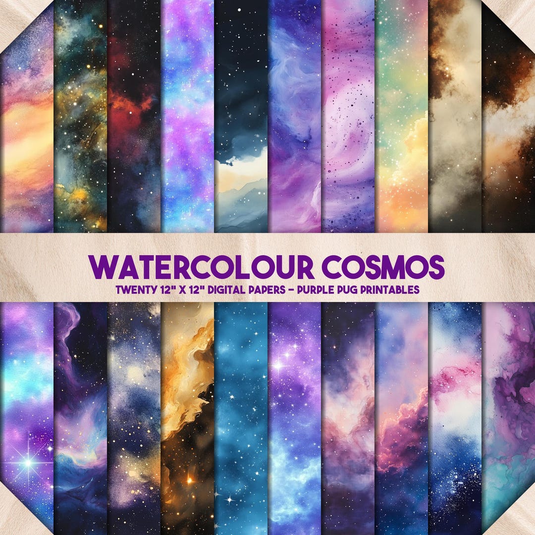 Watercolour Cosmo - Watercolour Galaxy Paper Pack, Hand Painted Nebula ...