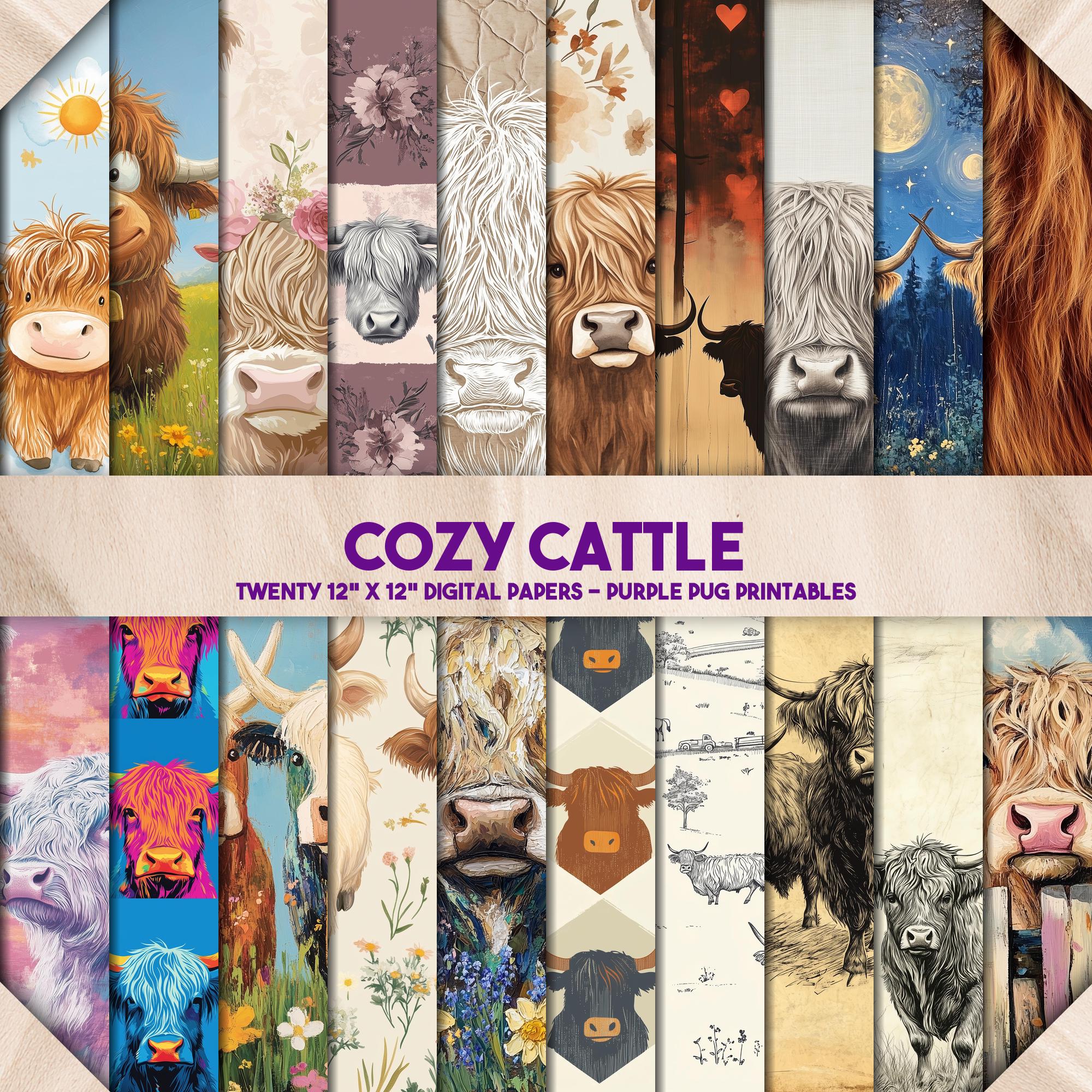 Cozy Cattle - Highland Cow Digital Paper Pack, Rustic Farmhouse ...