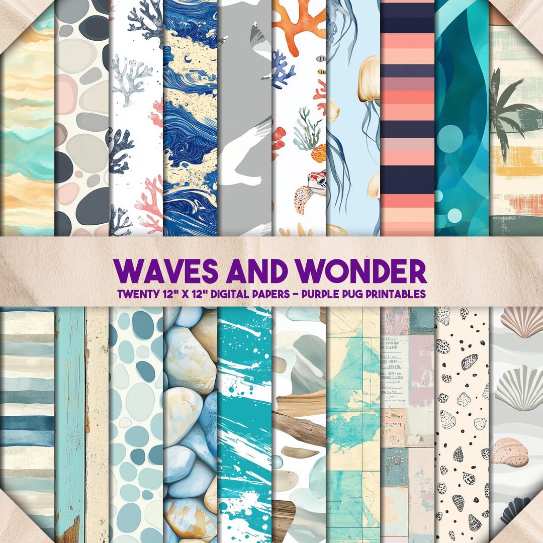 Waves and Wonder - Beach Digital Paper Pack, Seamless Pastel Ocean ...