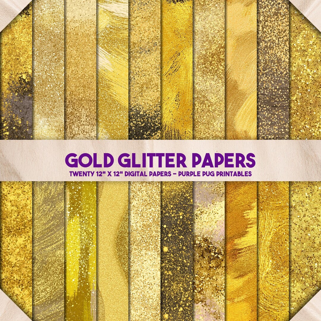 Gold Glitter Papers - Seamless Gold Glitter Digital Paper Pack, Shimmer ...