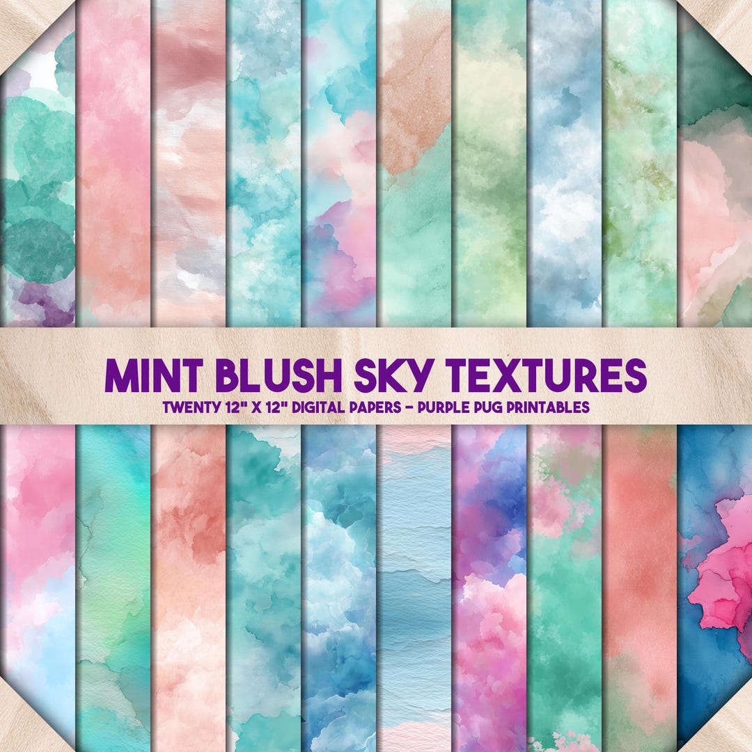 Mint Blush Sky Textures - Seamless Pastel Watercolour Backgrounds, Mint ...