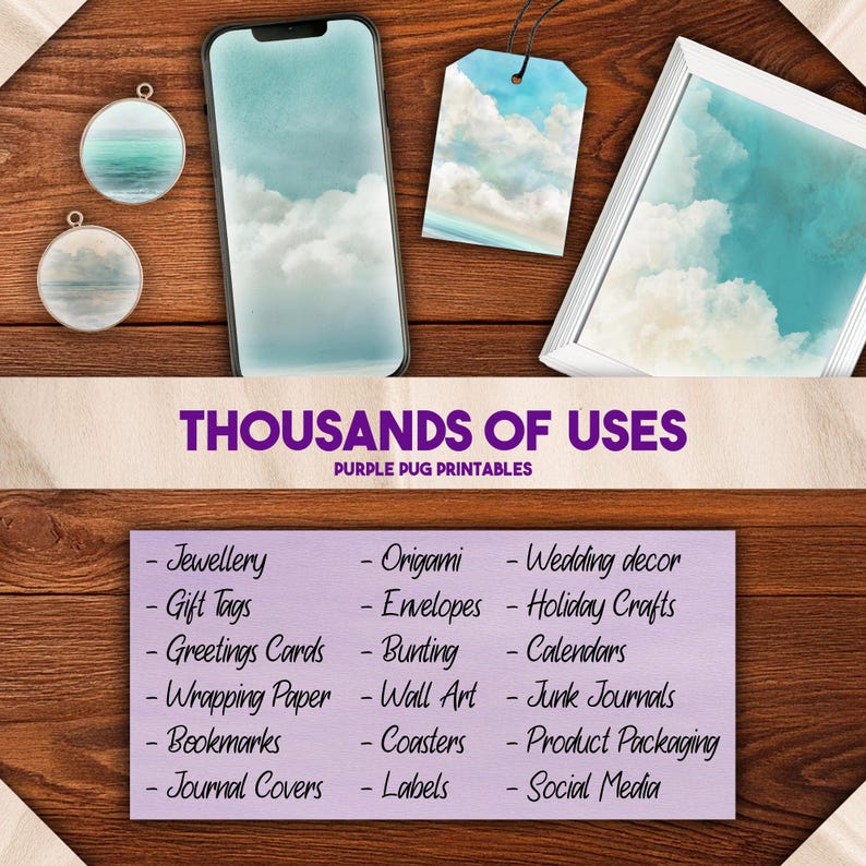 Coastal Cloudscapes - Ocean Sky Watercolor Backgrounds, Beach Scene ...