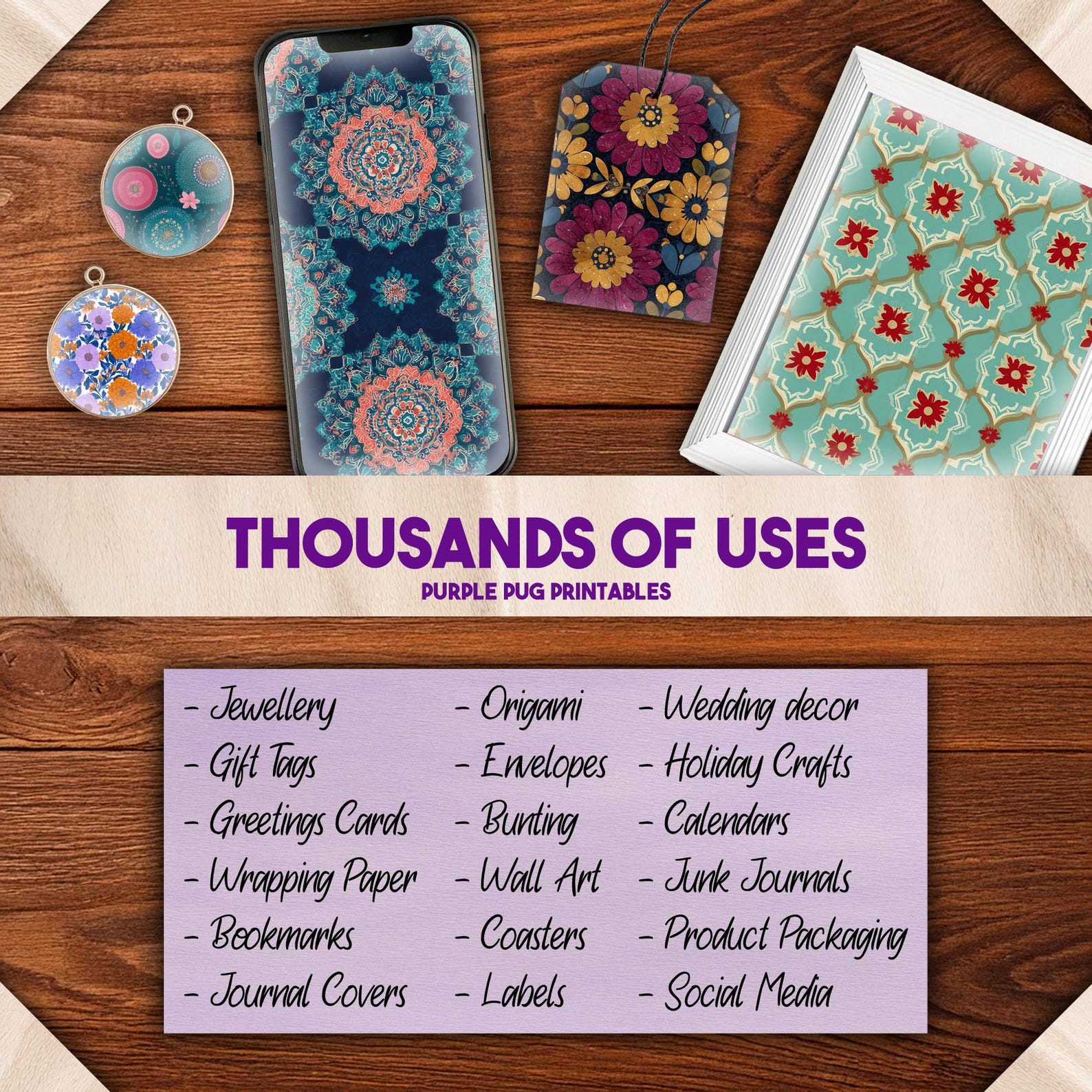 Bold Bohemian Set - Seamless Digital Paper Pack, Boho Floral Textures ...