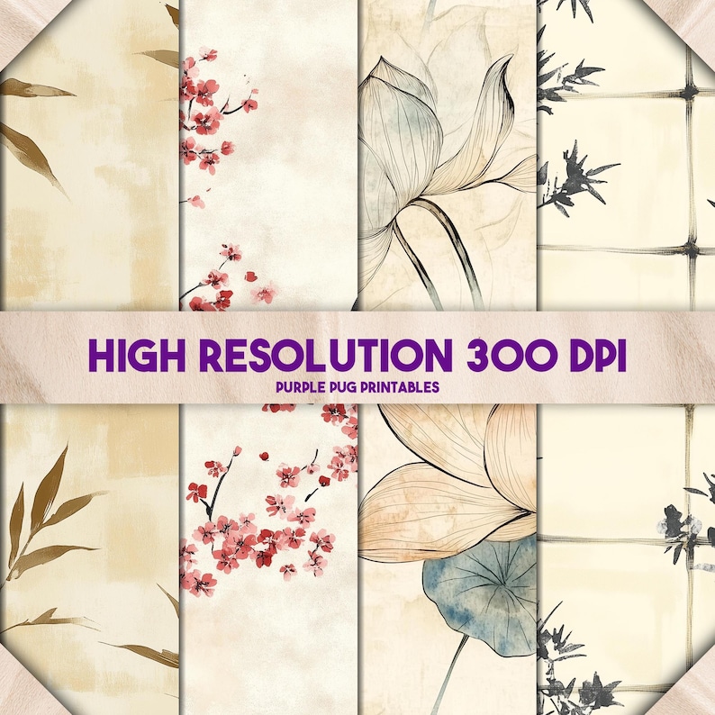 Blush Ink Botanica - Japanese Rice Paper Textures, Seamless Sakura ...
