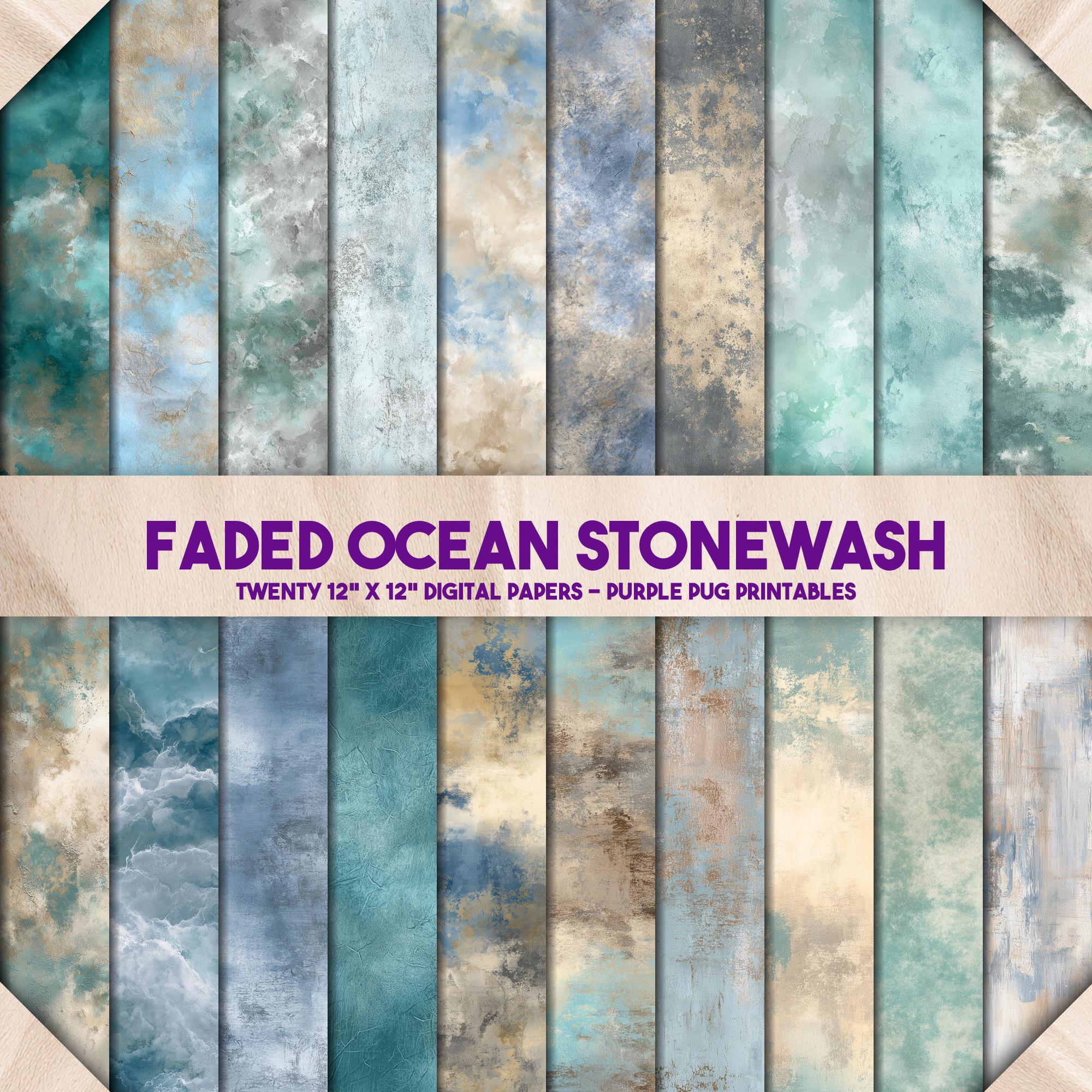 Faded Ocean Stonewash - Seamless Coastal Digital Paper, Ocean Textures ...