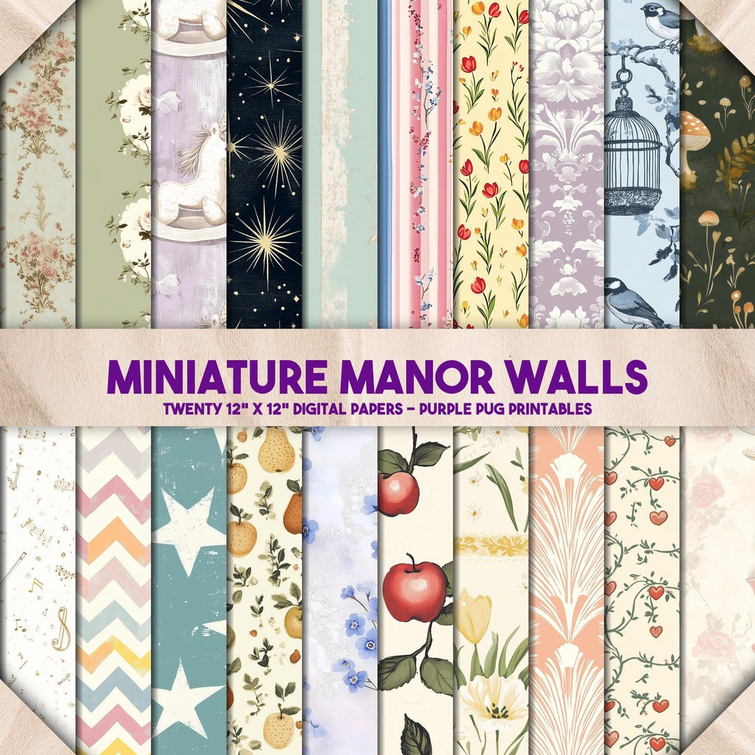 Miniature Manor Walls - Printable Dollhouse Wallpaper Paper Pack ...