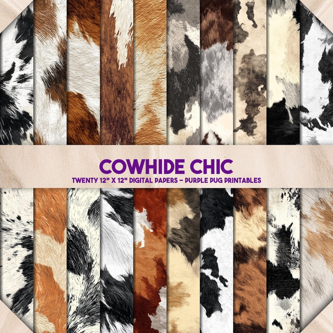 Cowhide Chic - Cowhide Digital Paper Pack, Western Texture Backgrounds ...