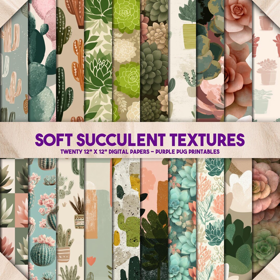 Soft Succulent Textures - Seamless Cactus and Succulent Digital Paper ...