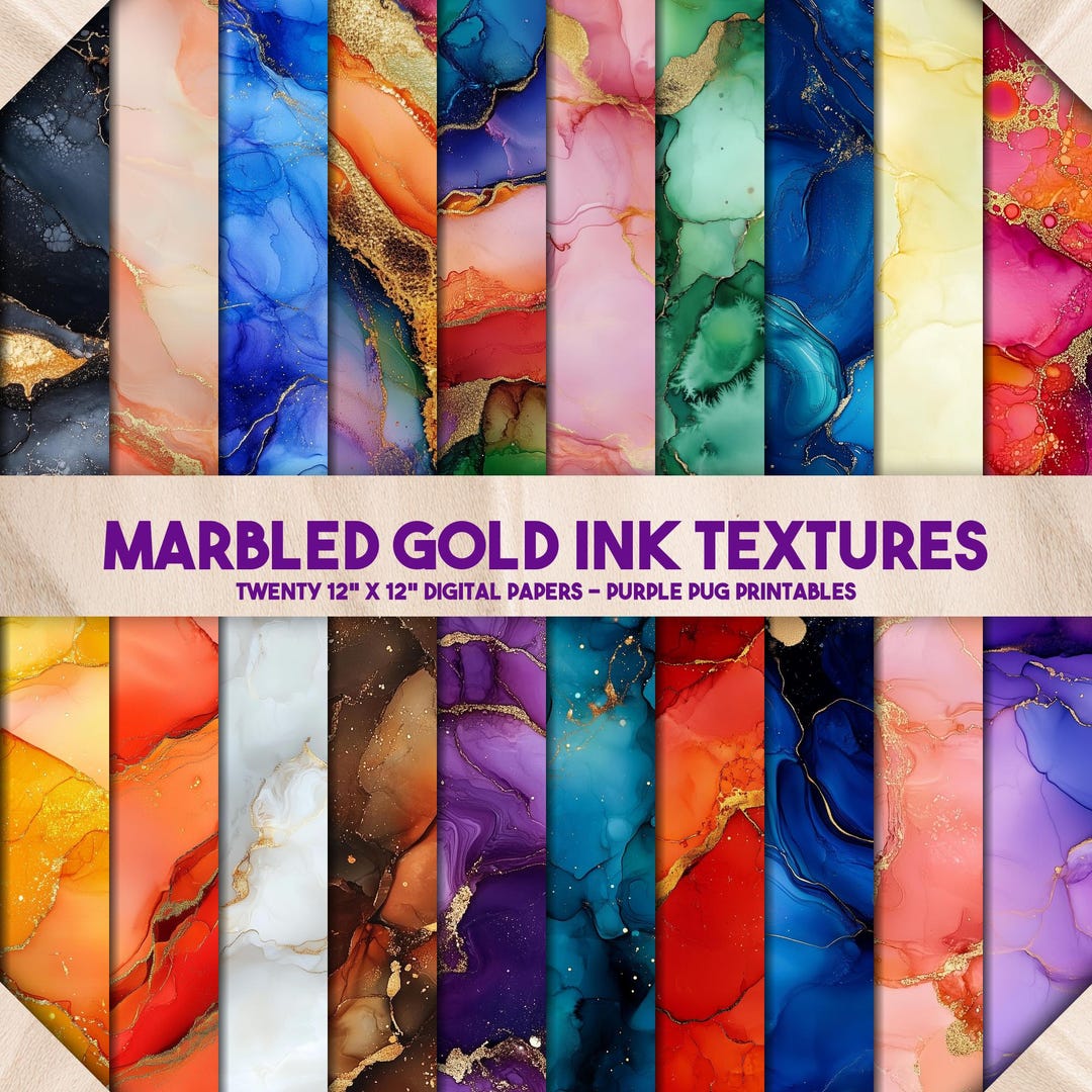 Marbled Gold Ink Textures - Alcohol Ink Digital Paper, Marbled Ink ...