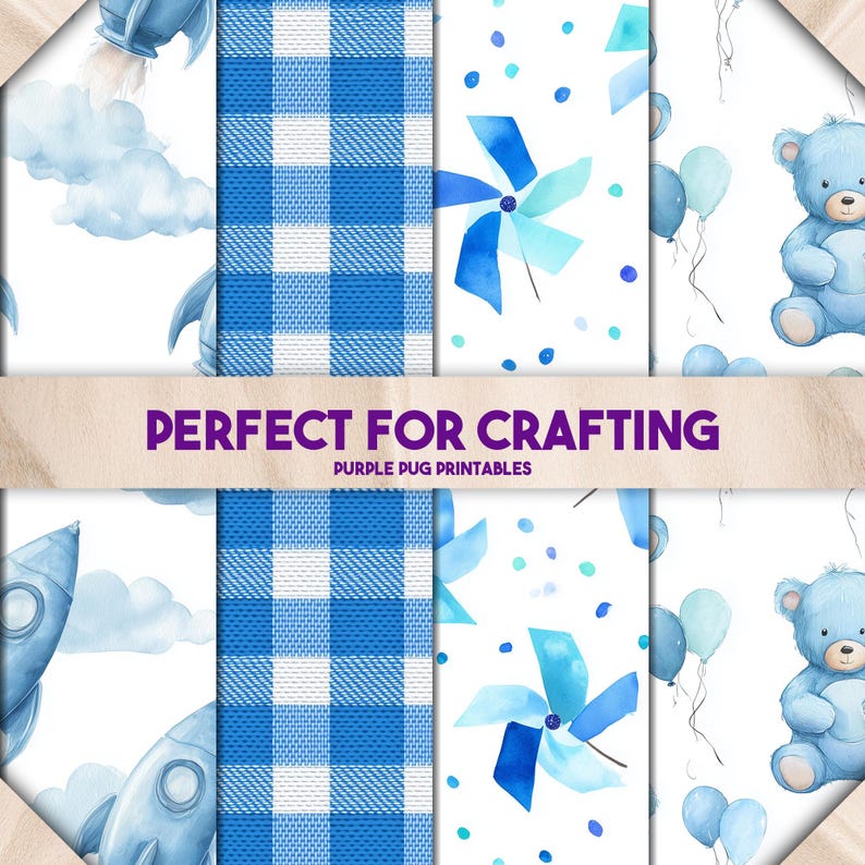 Baby Boy Paper Pack – Seamless Baby Boy Digital Paper Bundle, Soft Blue ...