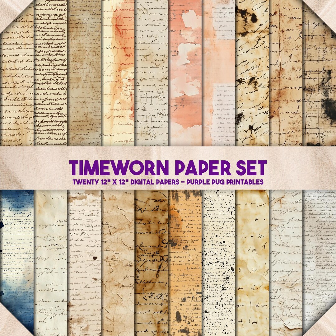 Timeworn Paper Set - Vintage Aged Paper Textures, Junk Journal Ephemera ...