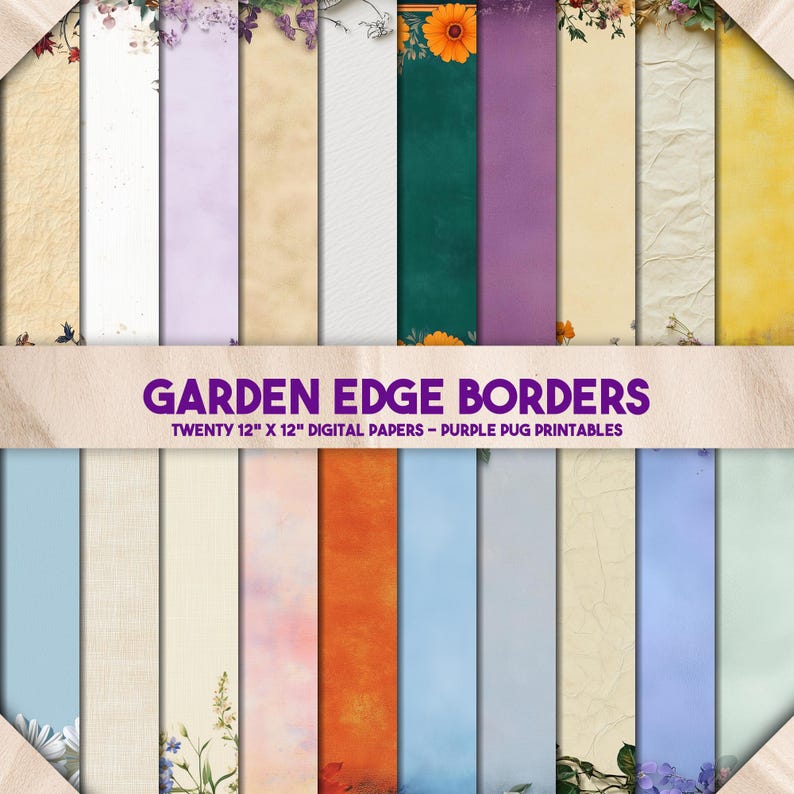 Garden Edge Borders - Floral Border Digital Papers, Vintage Flower ...