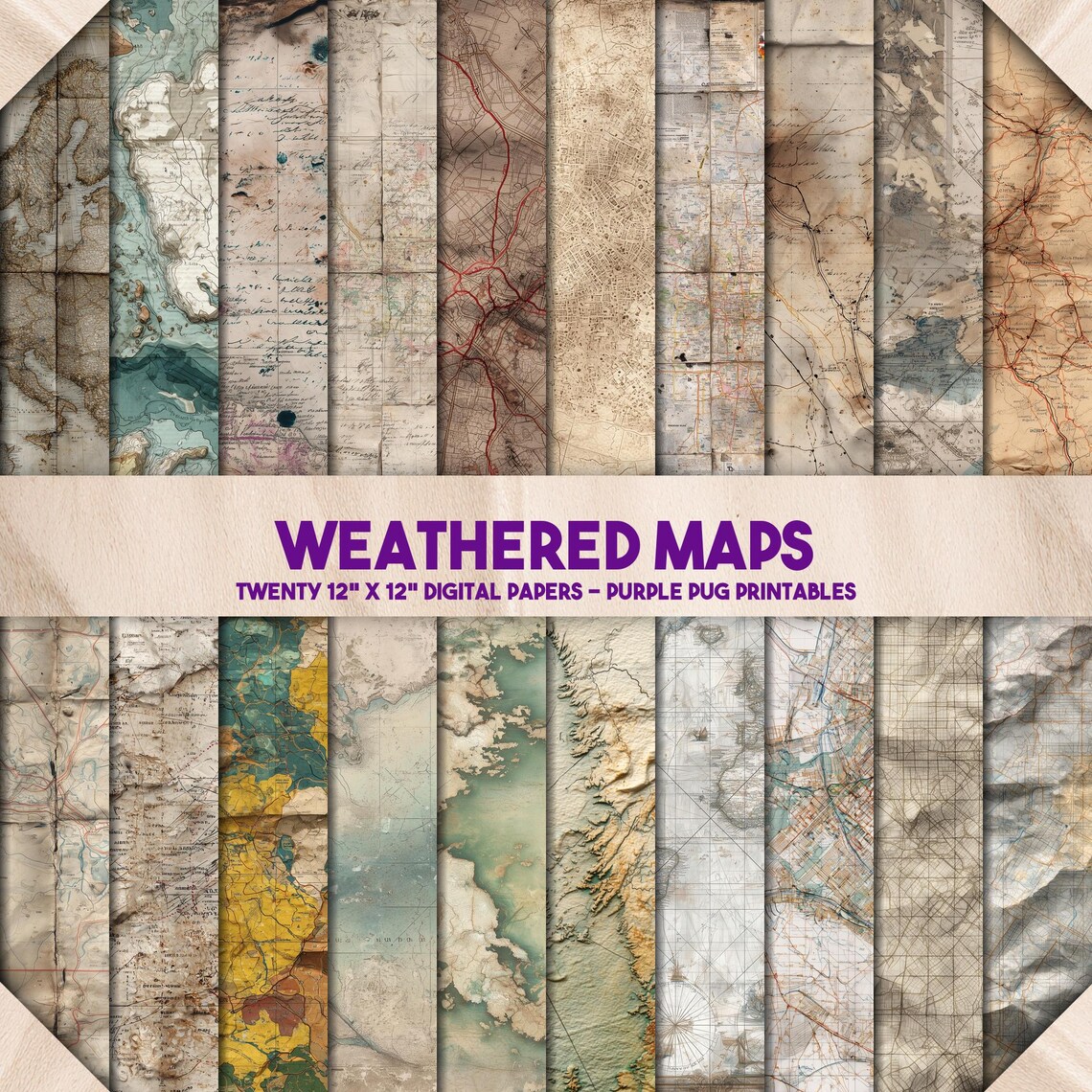 Weathered Maps - Antique Map Digital Paper Pack, Vintage Cartography ...