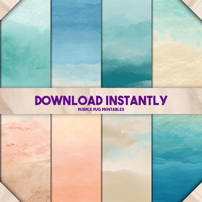 Ocean Watercolor Set - Watercolor Ocean Gradient Papers, Coastal Sky ...
