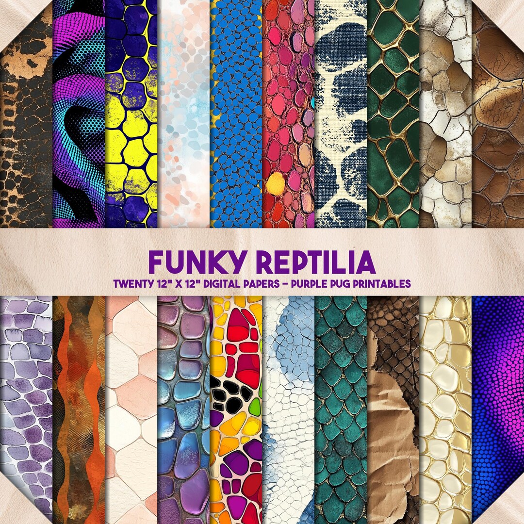 Funky Reptilia - Snake Skin Digital Paper Pack, Seamless Reptile ...
