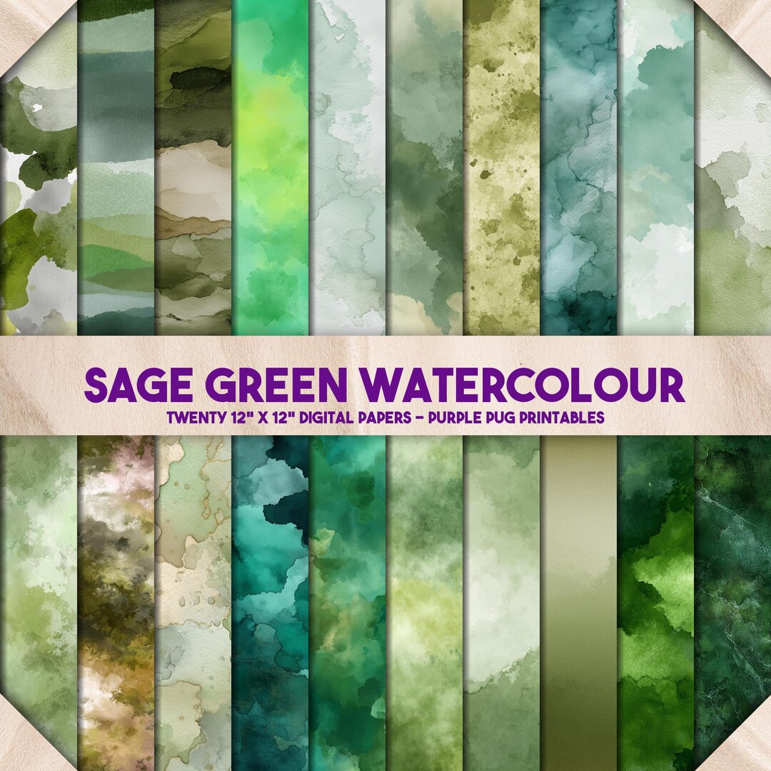 Sage Green Watercolour - Seamless Digital Paper Watercolour, Sage Green ...