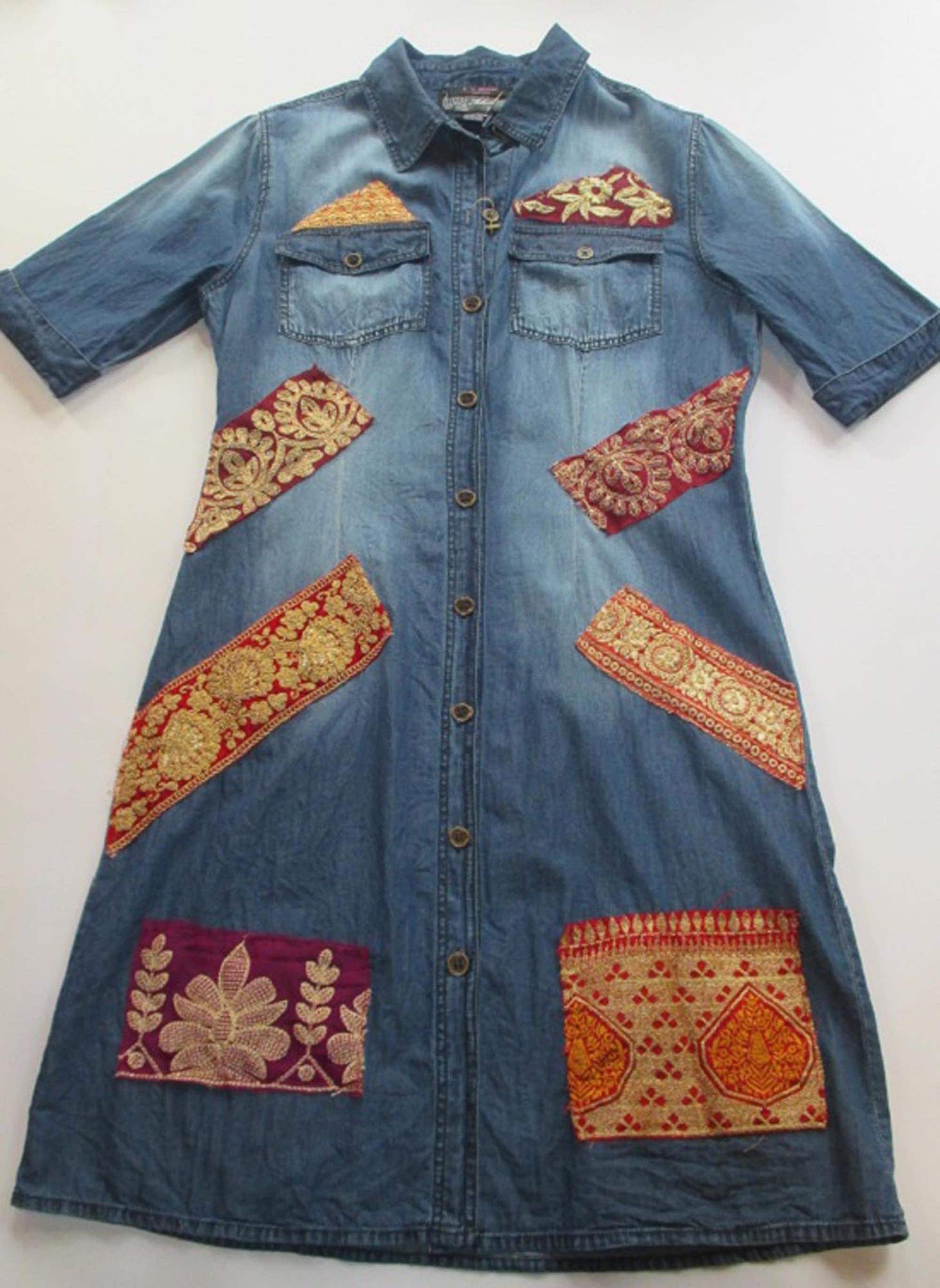 Upcycled Denim Dress. One of a Kind. Tapestry Patches. Rare - Etsy