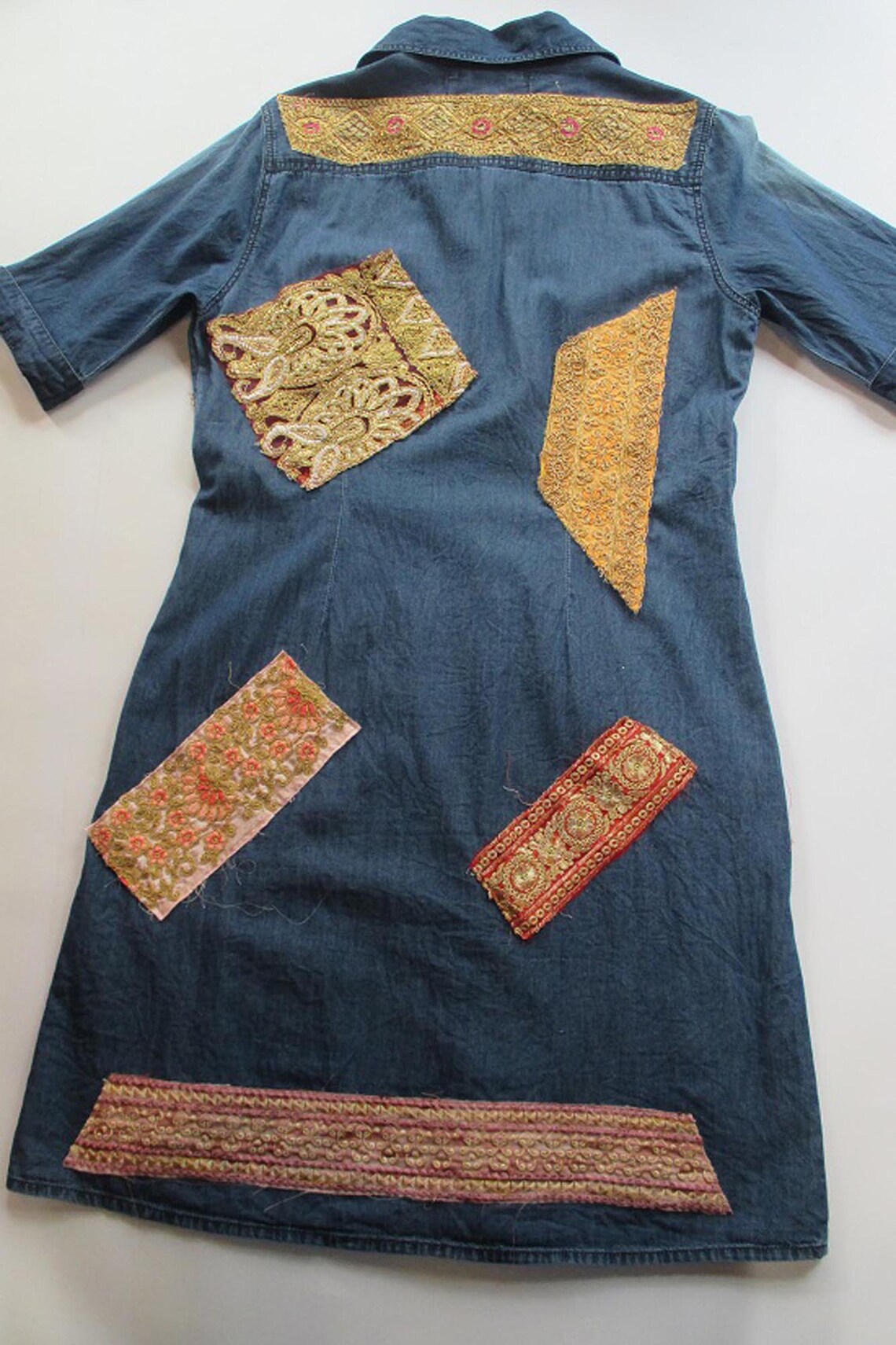 Upcycled Denim Dress. One of a Kind. Tapestry Patches. Rare - Etsy