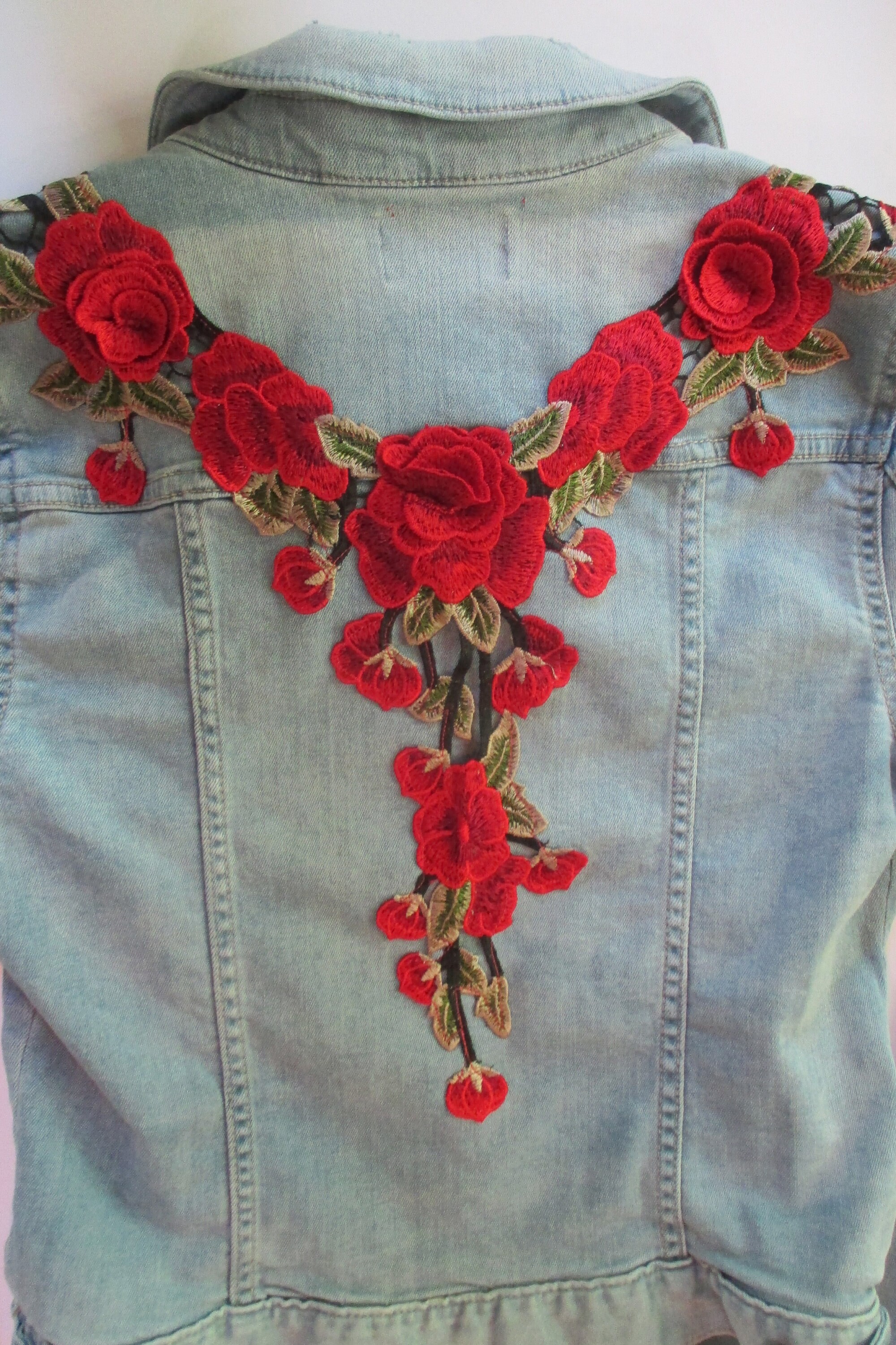 One of a Kind Upcycled Denim Jean Jacket by KC Designs With Embroidered ...