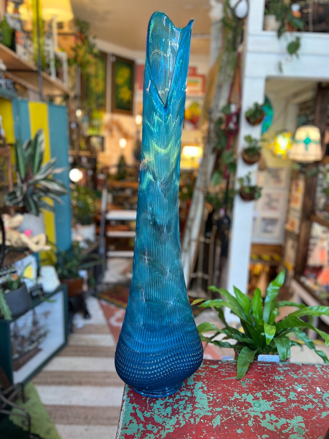 L.E. Smith Swung Vase 32 Tall Nubby Butt Pattern Vintage Blue Glass - Etsy