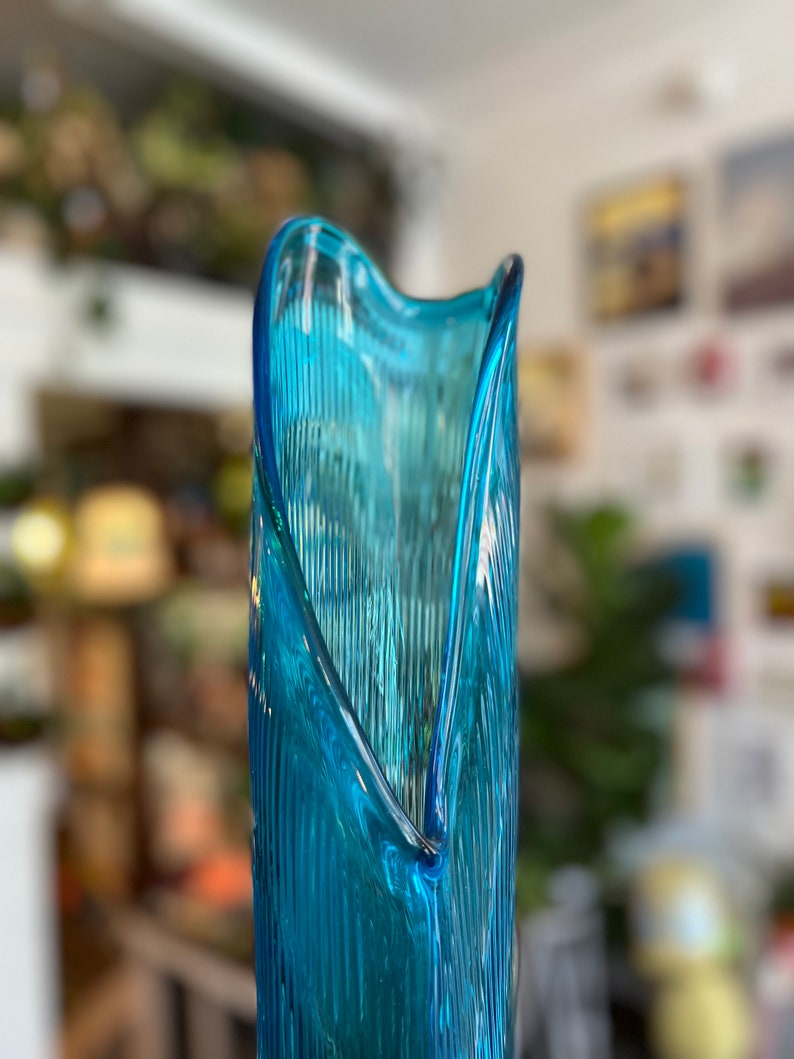 L.E. Smith Swung Vase 32 Tall Nubby Butt Pattern Vintage Blue - Etsy