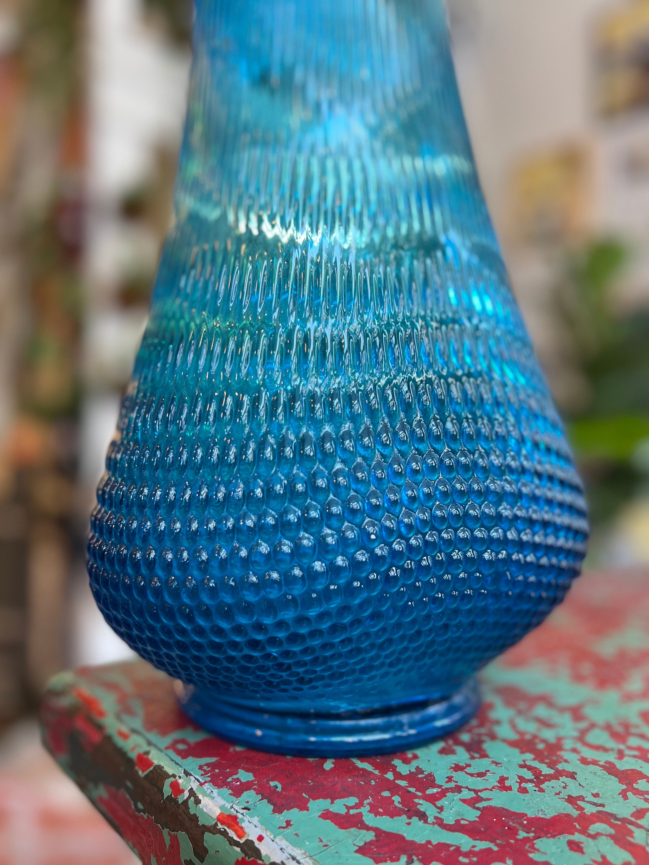 L.E. Smith Swung Vase 32 Tall Nubby Butt Pattern Vintage Blue - Etsy
