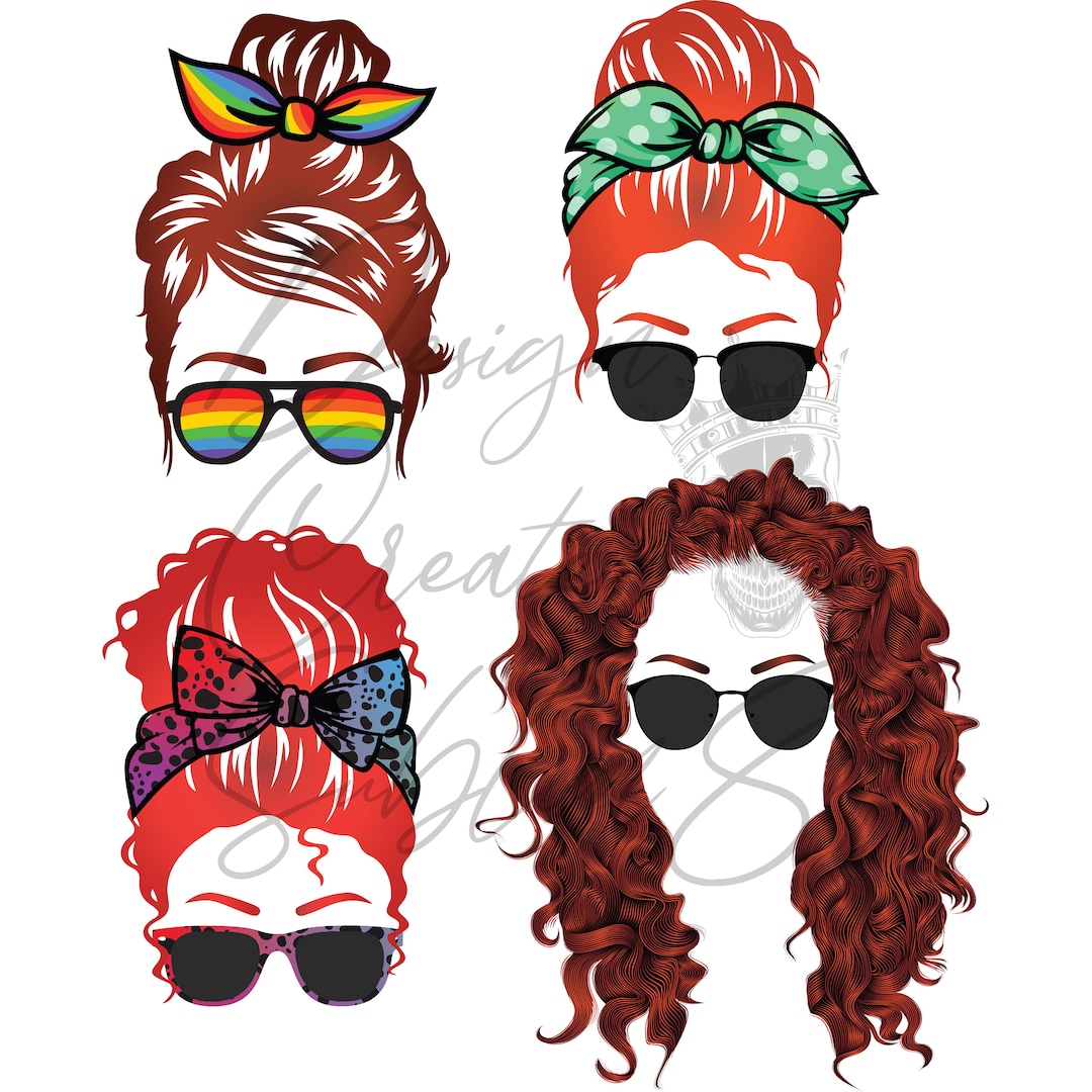 Red Head Messy Bun 4 Pack EPS SVG - Etsy