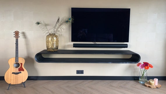 Curved TV Cabinet Rustic Oak 180 or 200cm Long With Back Wall Etsy