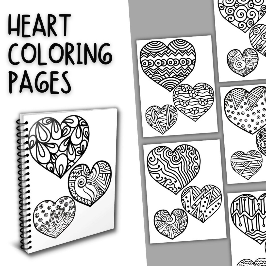 Heart Coloring Pages Valentine's Day Love Holiday Printables Relaxing ...