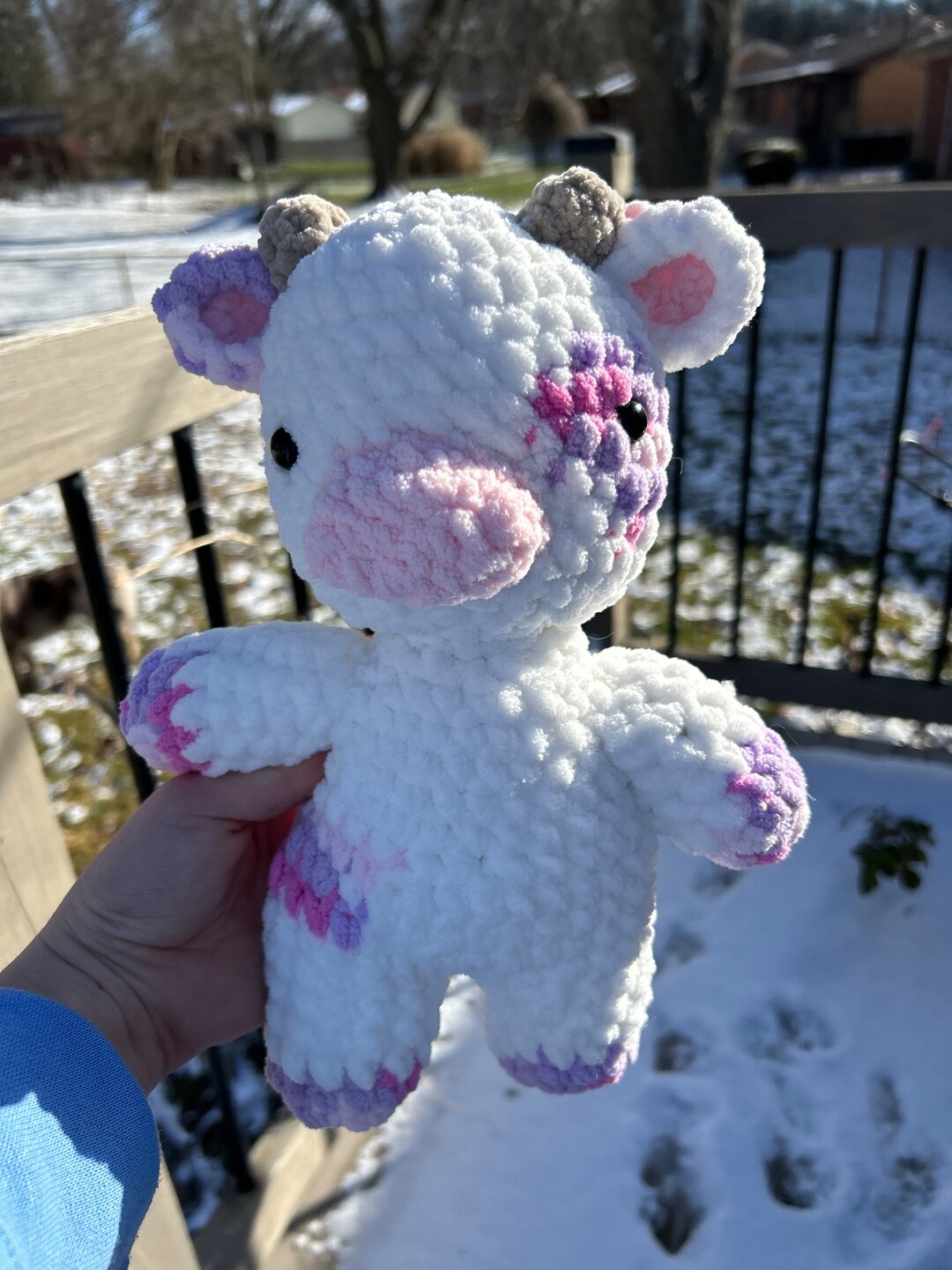 Crochet Cow With Pink and Purple Spots and No Tail - Etsy