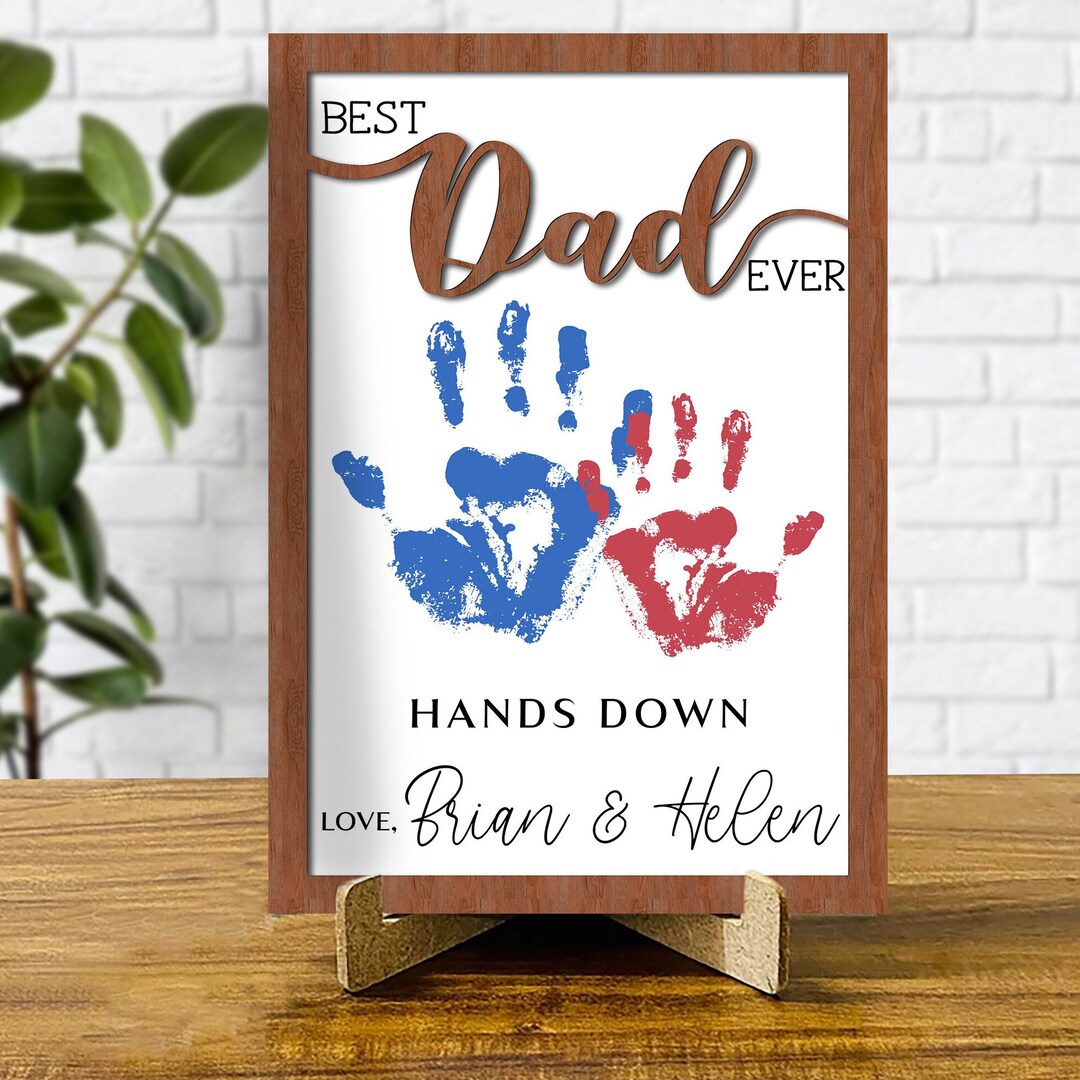 Customized DIY Dad Handprint Wooden Sign, Custom Hand Print & Kids Name ...