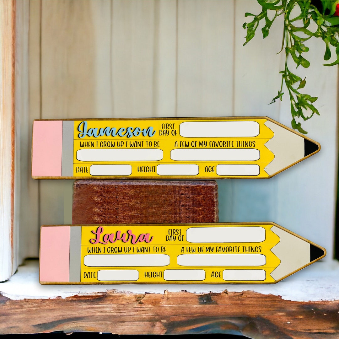 First Day of School Pencil Sign, Back to School Sign, Personalized Last ...