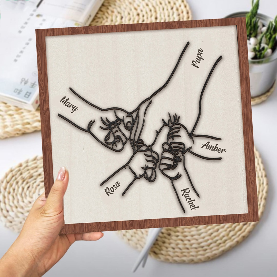 Personalized Fist Bump Dad and Kids Wooden Frame, Fathers Day Gifts ...