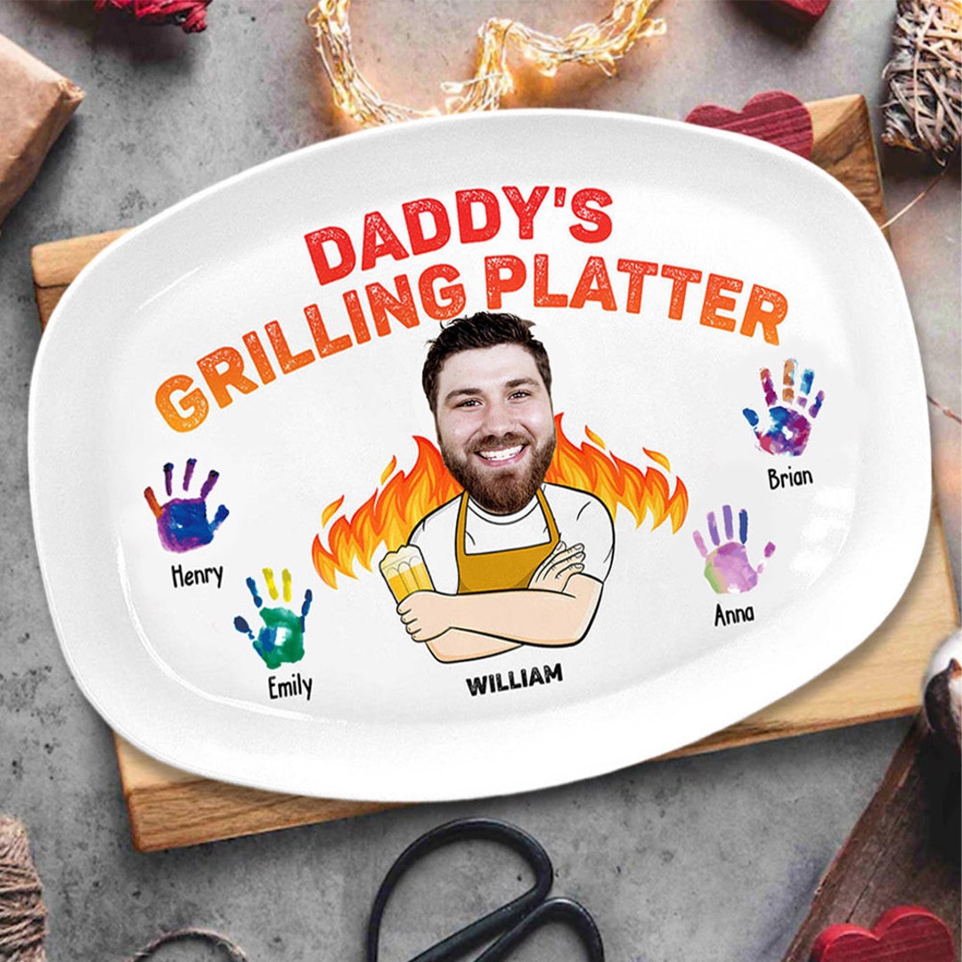 Personalized Handprint Grilling Plate, Custom Platter for Dad, Father ...