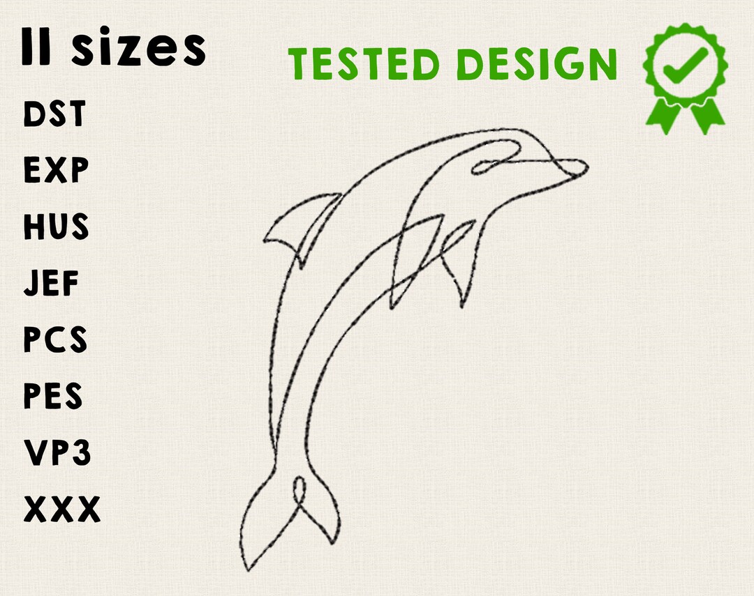 Dolphin Line Art Simple Single Color Mini Embroidery Design Machine ...