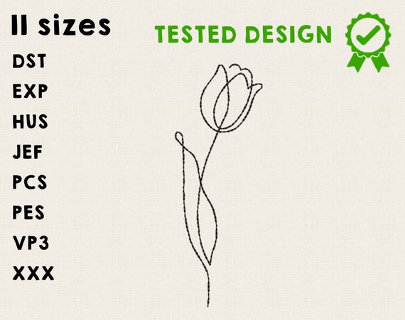Tulip Line Art Simple Single Color Mini Embroidery Design | Etsy