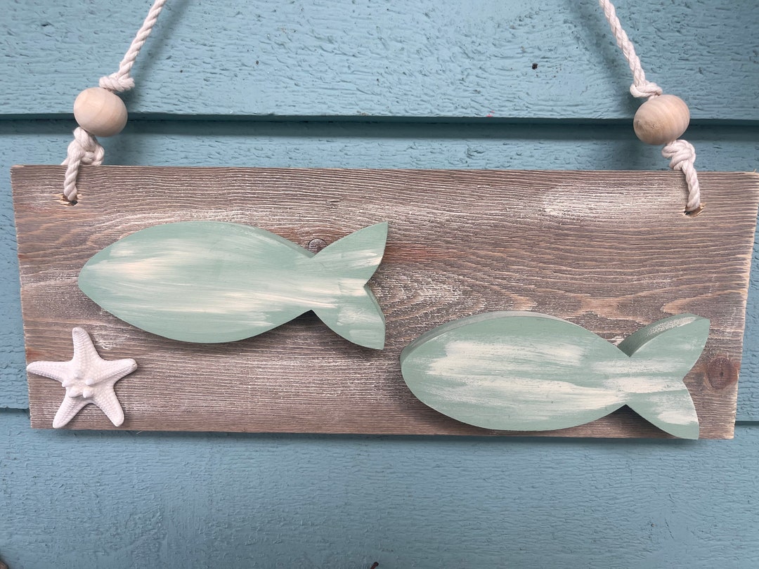 Double Fish Plank Repurposed Wood Wall Hanging Fish Art Nautical Wall ...