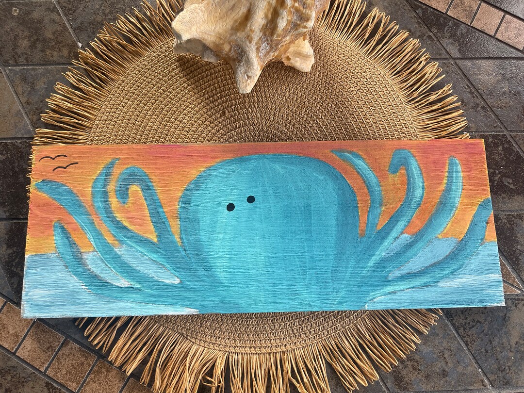 Painted Plank - Octopus | Repurposed Wood | Wall Hanging | Coastal ...