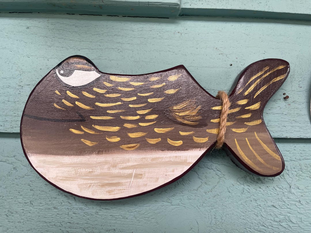 Fish Art, Painted Wooden Fish, Painted Fish, Beach Decor, Coastal ...